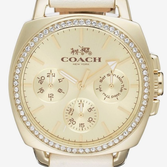 Coach | Accessories | Coach Boyfriend Leather Strap White And Gold ...